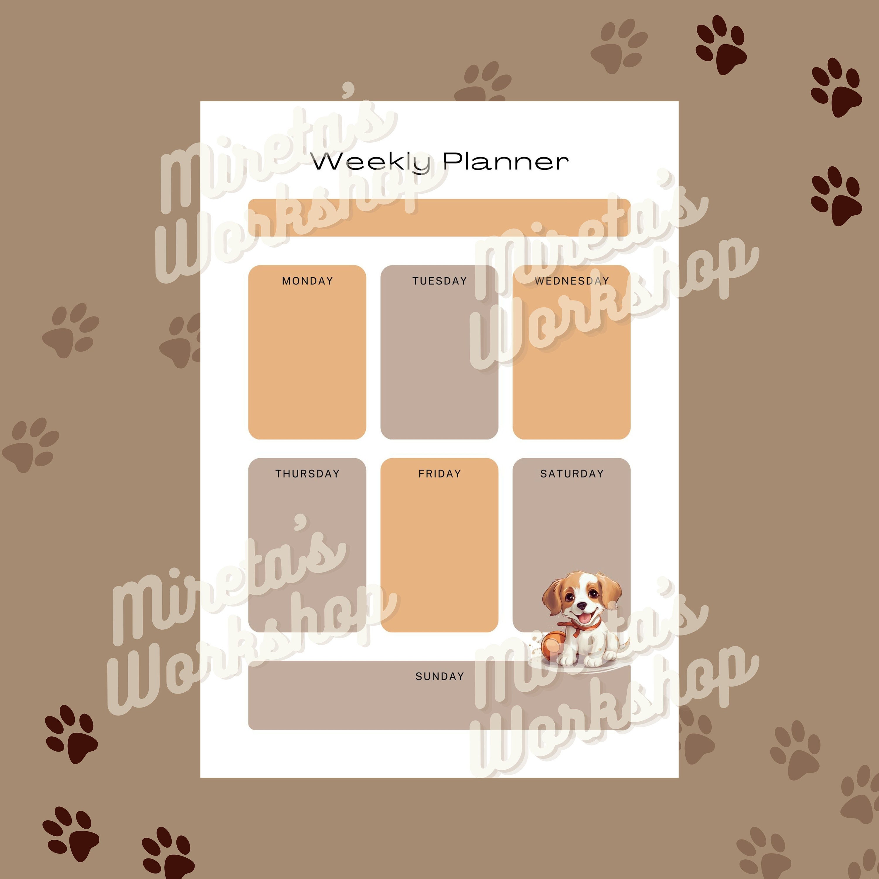 Digital Weekly Planner, Printable Weekly Planner, Little Dog Planner ...