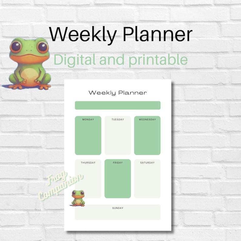 Digital Weekly Planner, Printable Weekly Planner, Frog Planner, Cute ...