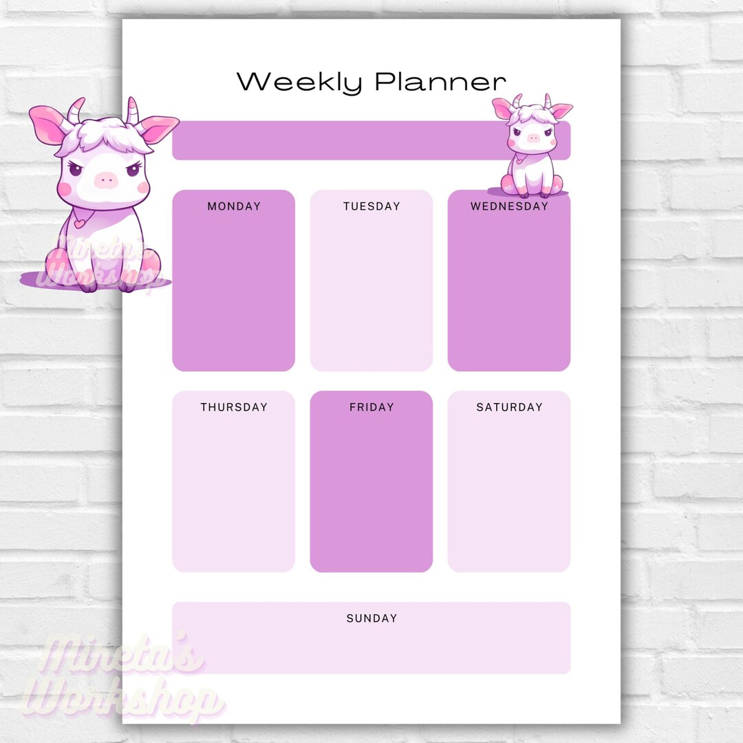 Digital Weekly Planner, Printable Weekly Planner, Little Cow Planner ...