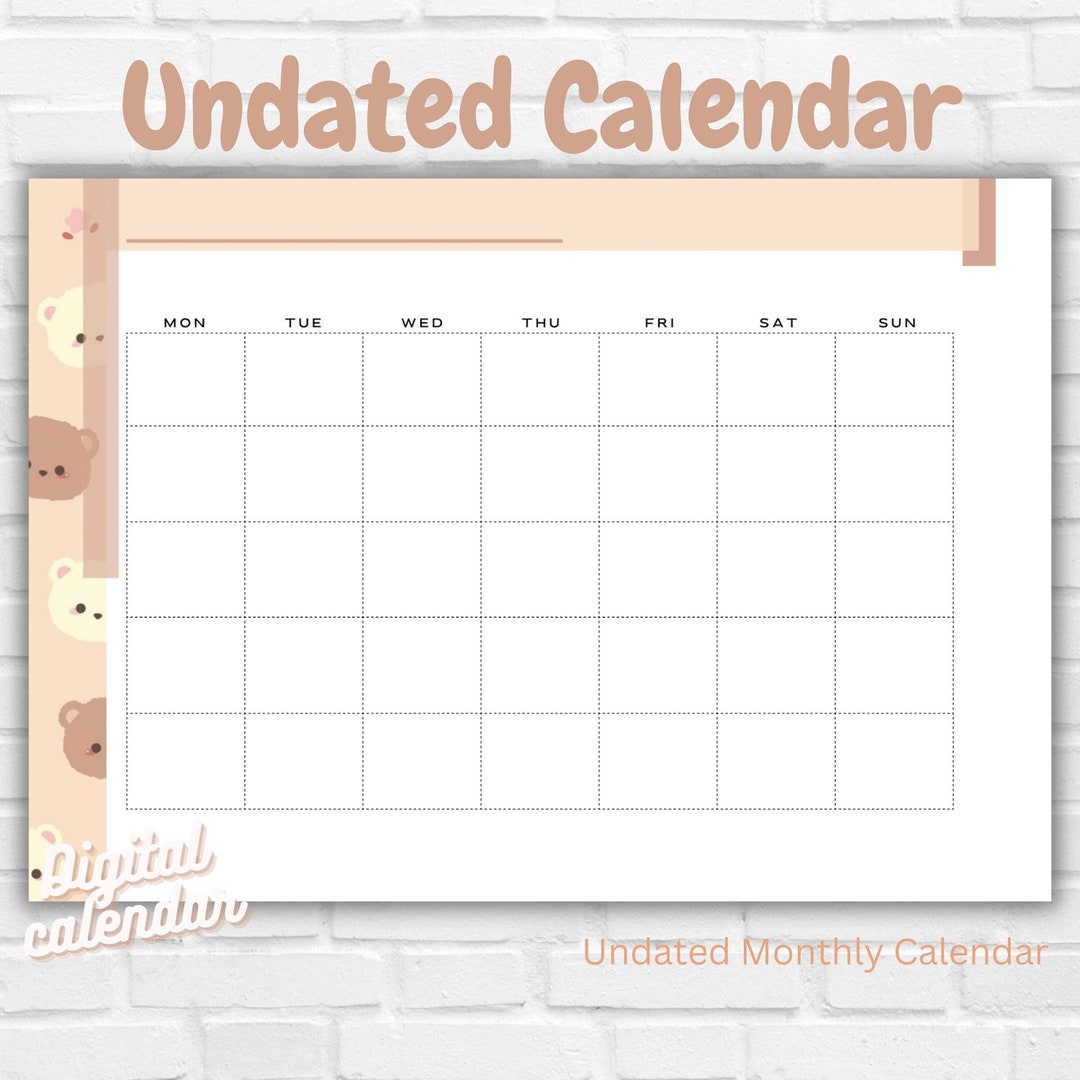 Bears Undated Monthly Calendar, Beige Printable (PDF Download - Etsy