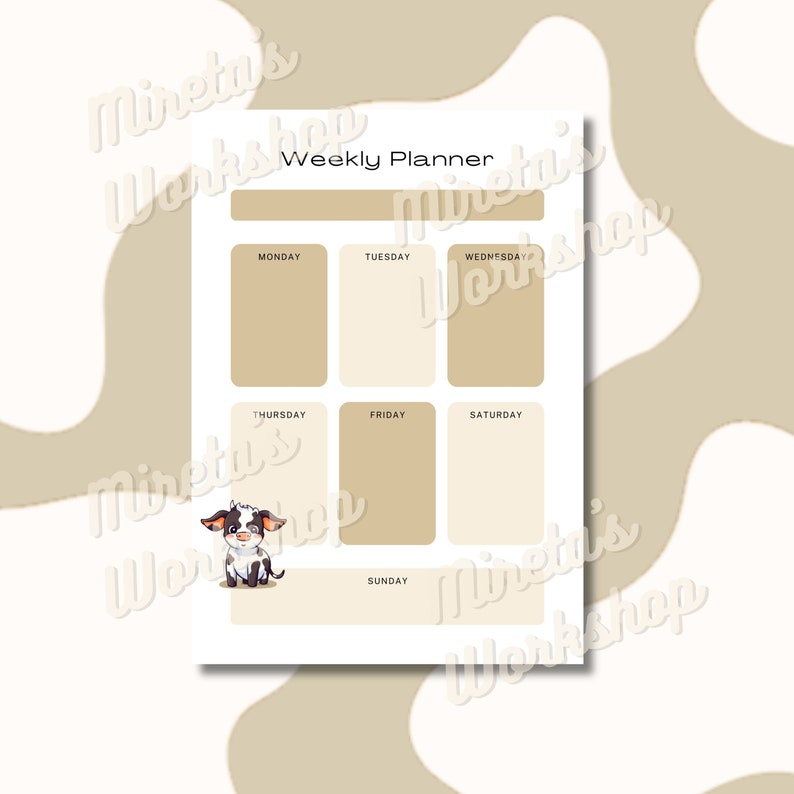 Digital Weekly Planner, Printable Weekly Planner, Little Cow Planner ...