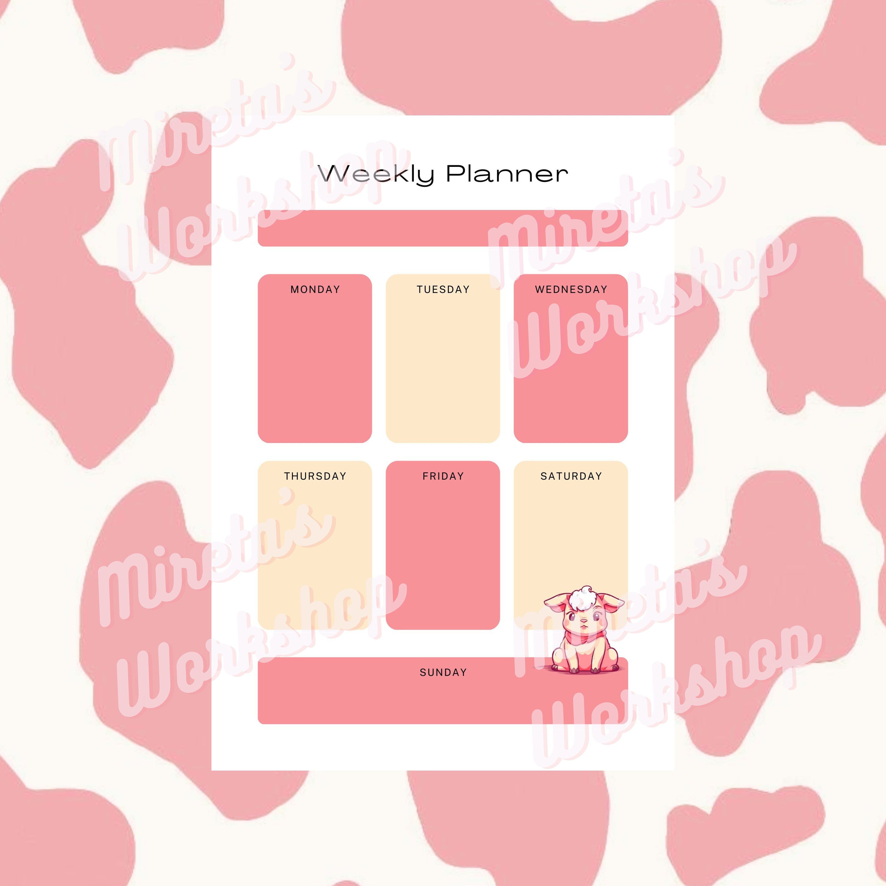 Digital Weekly Planner, Printable Weekly Planner, Little Cow Planner ...