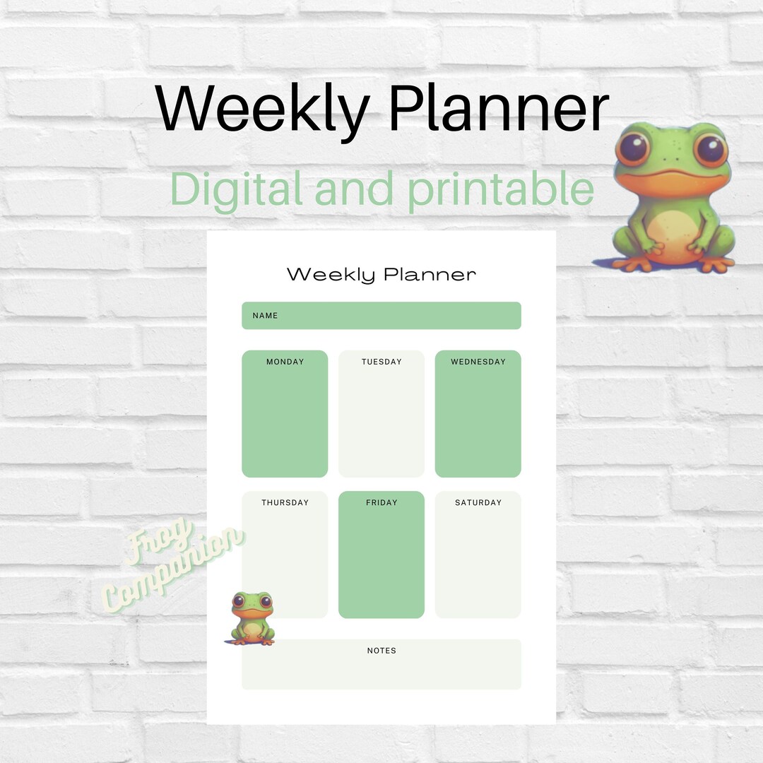 Digital Weekly Planner Printable Weekly Planner Frog - Etsy