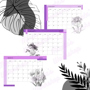 Digital 2024 Calendar, Printable Calendar, Birth Flower, Organisation ...
