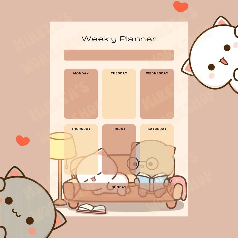 Peach and Goma Digital Weekly Planner, Printable Weekly Planner ...