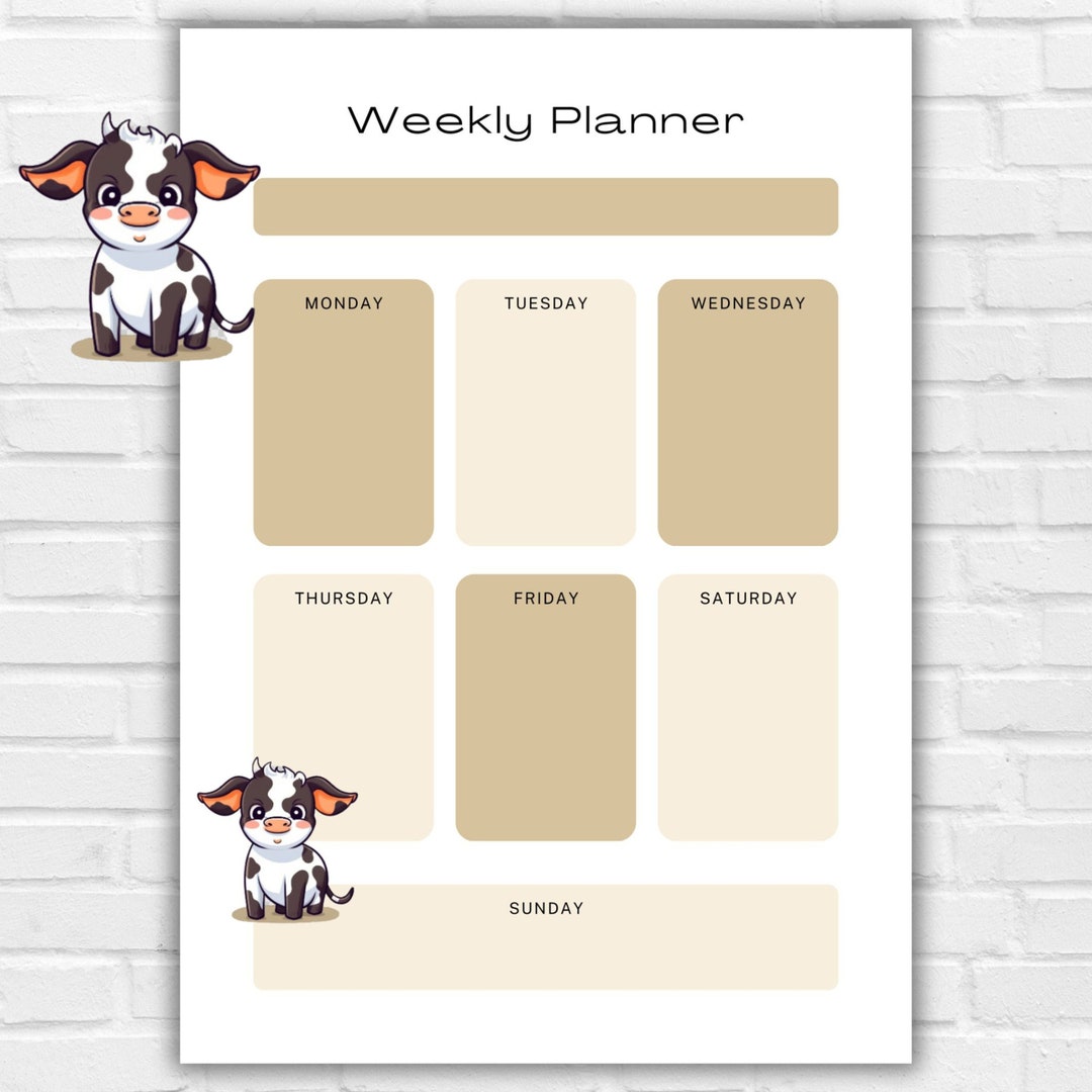 Digital Weekly Planner, Printable Weekly Planner, Little Cow Planner ...