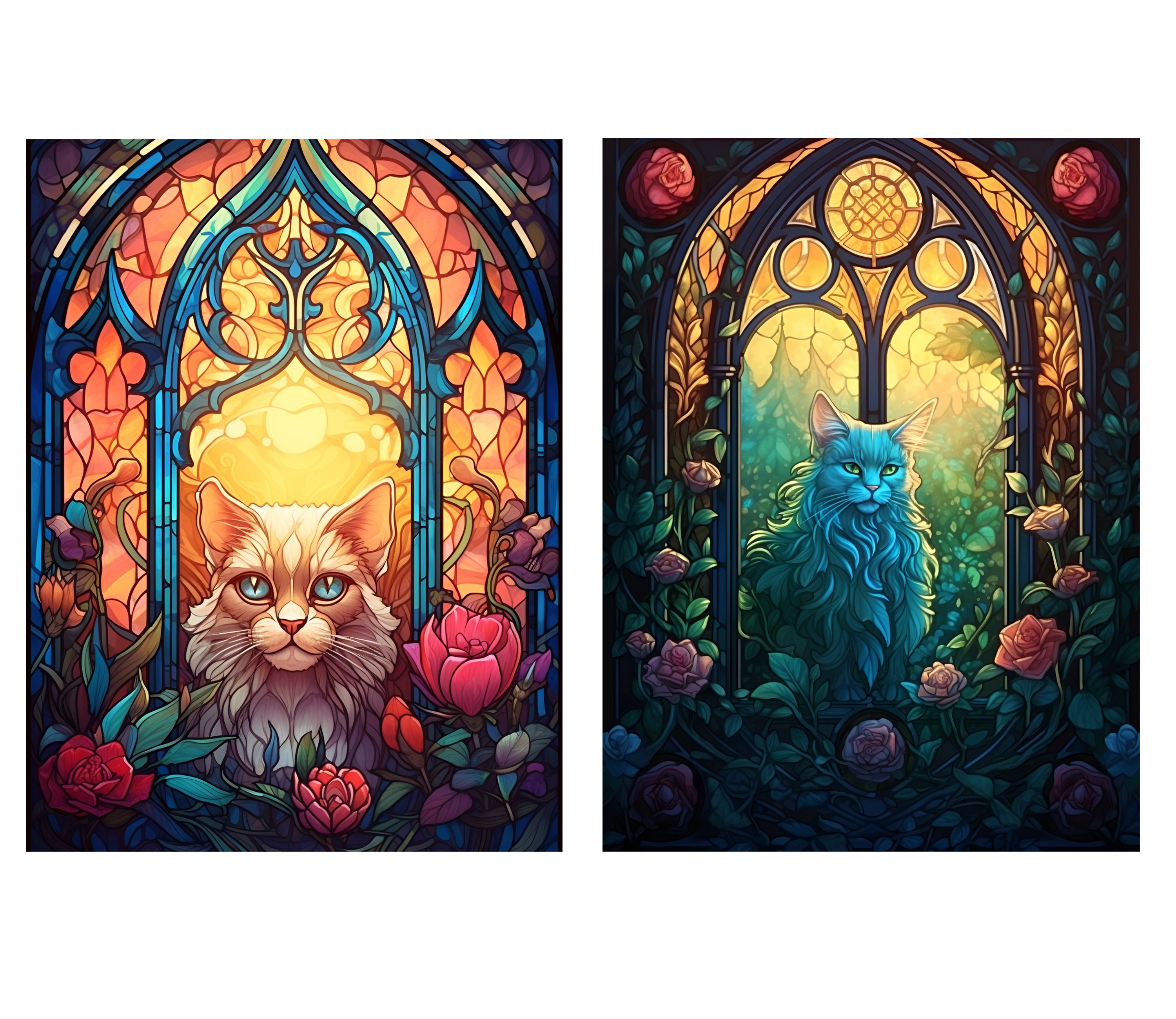 Stained Glass Cat Clipart Fantasy Clipart Mystical Clipart - Etsy