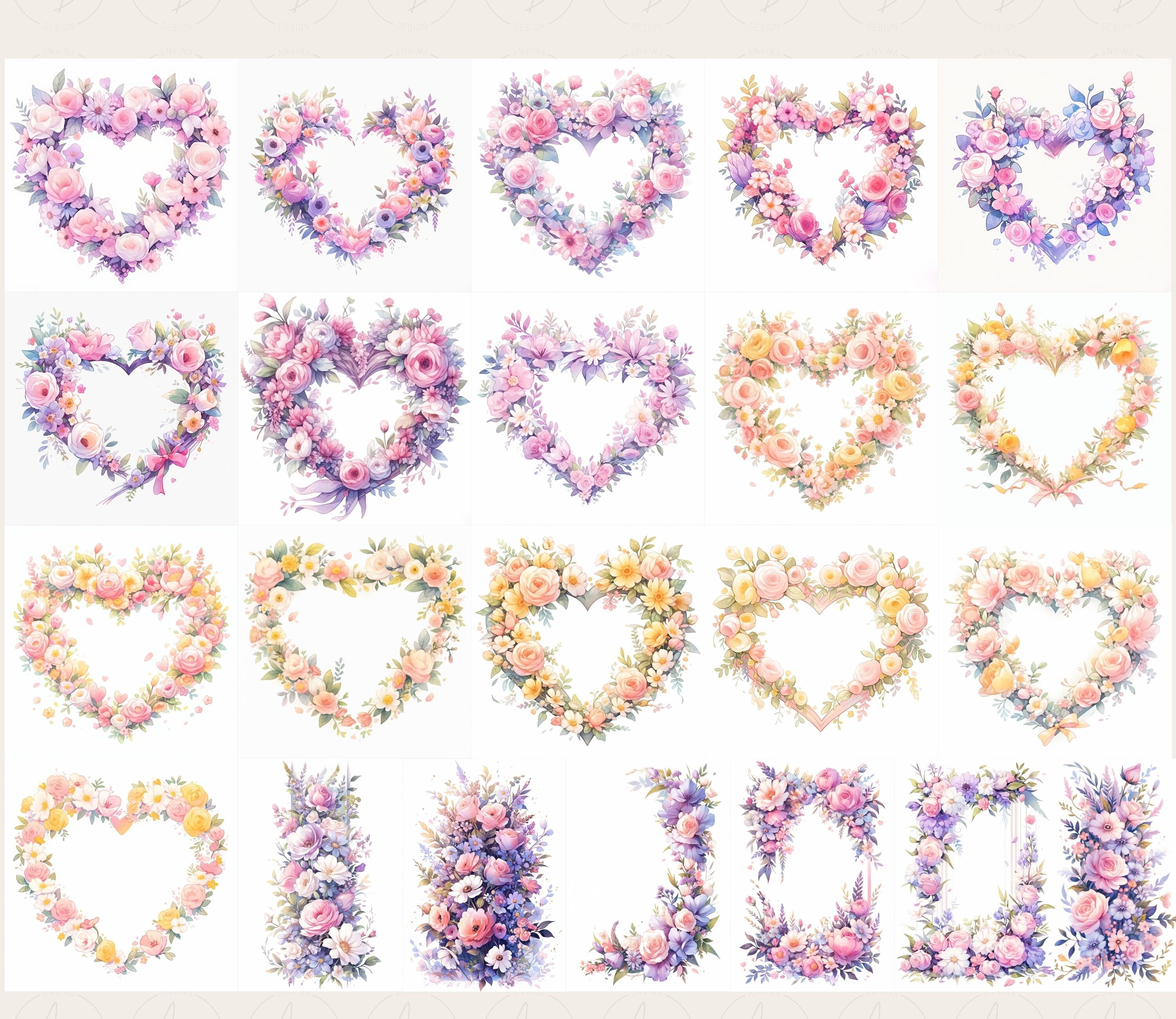 Floral Mix Clipart Watercolor Flower Border Wreath Clip Art - Etsy