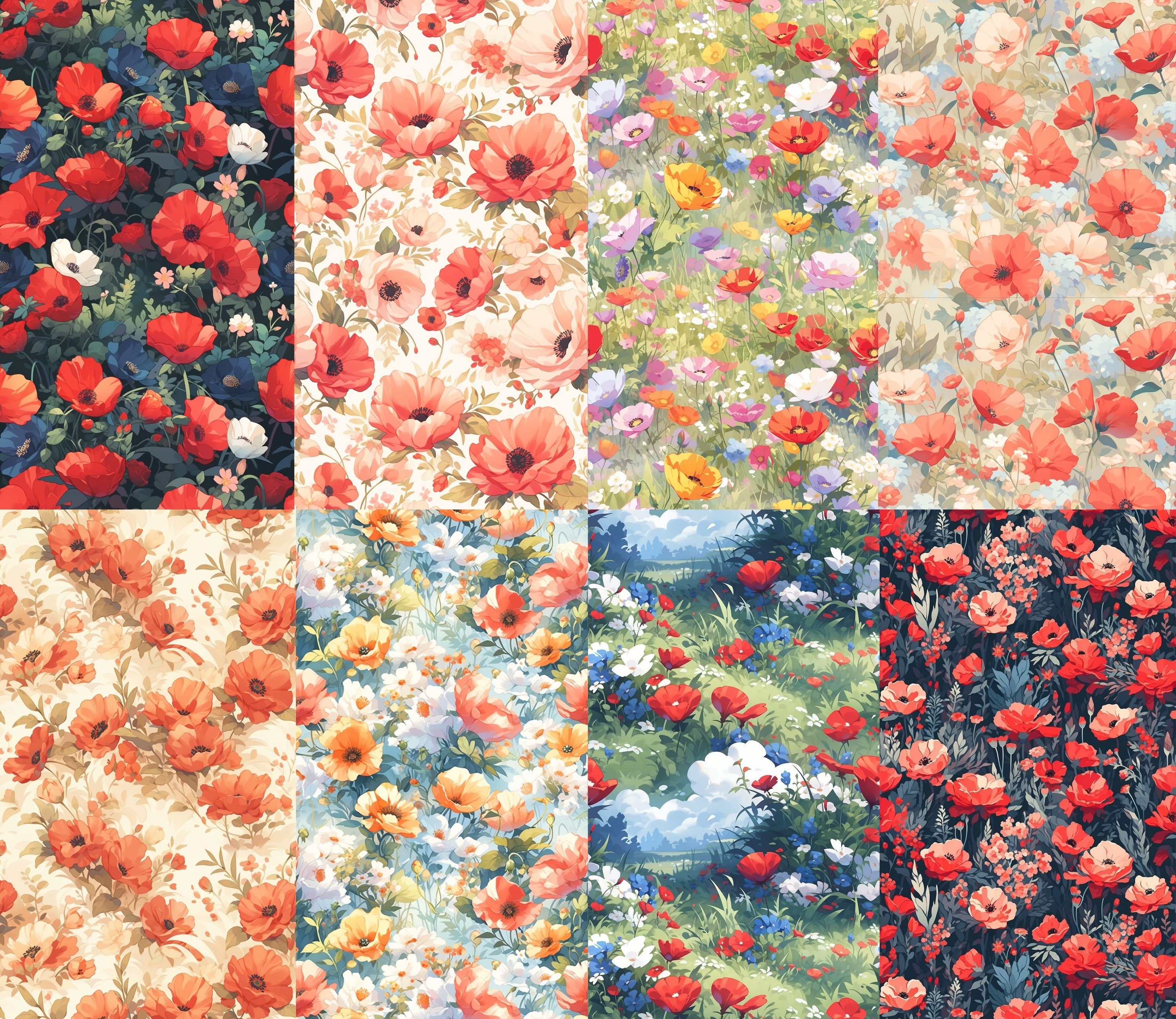 Poppy Seamless Pattern Anime Poppies Flowerfield Repeating Pattern Gift ...