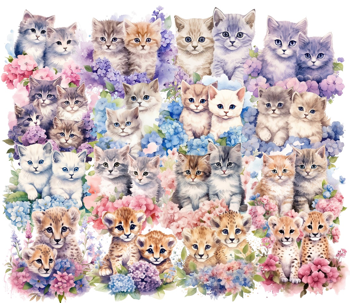 Cute Baby Animals PNG Clipart Bundle Watercolor Cute Animals - Etsy