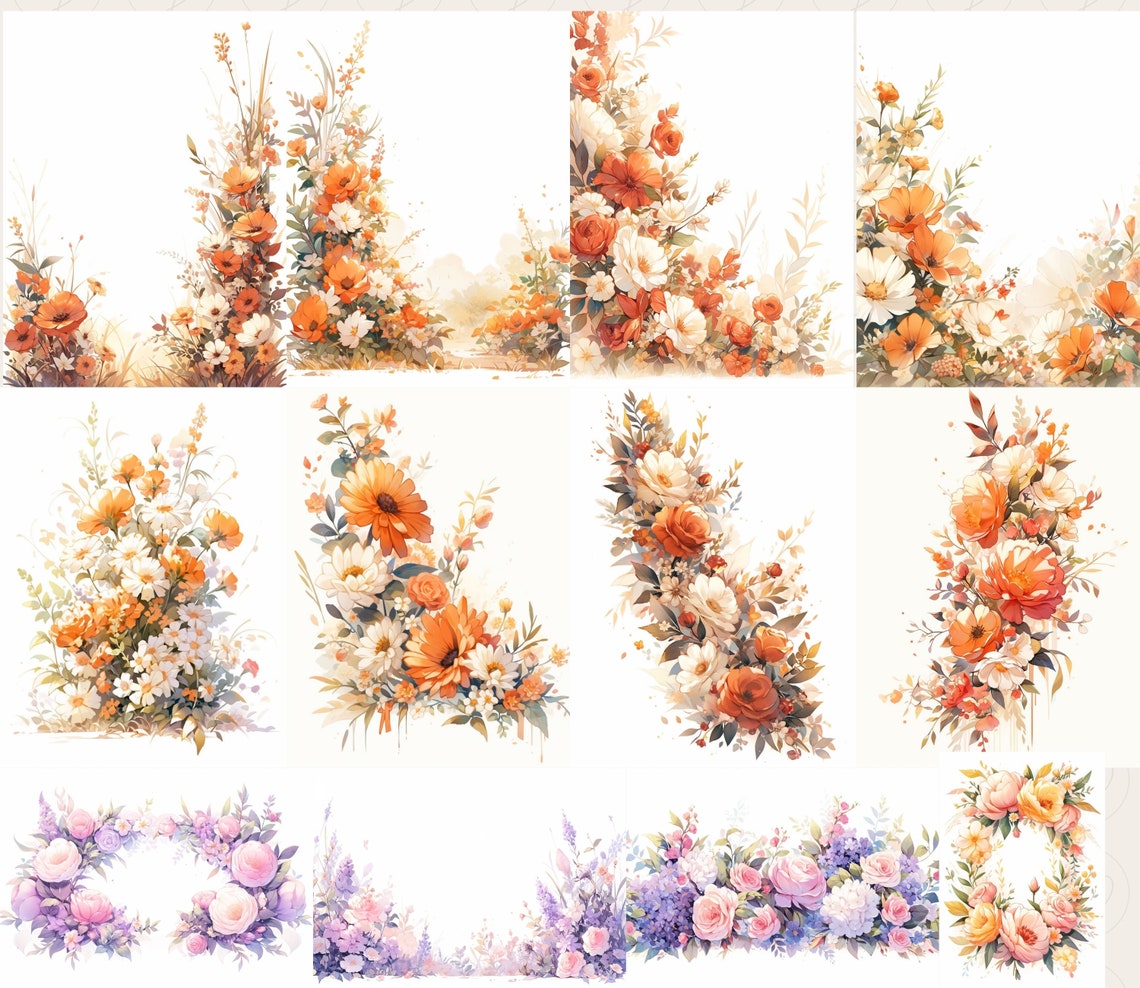 Floral Mix Clipart Watercolor Flower Border Wreath Clip Art - Etsy