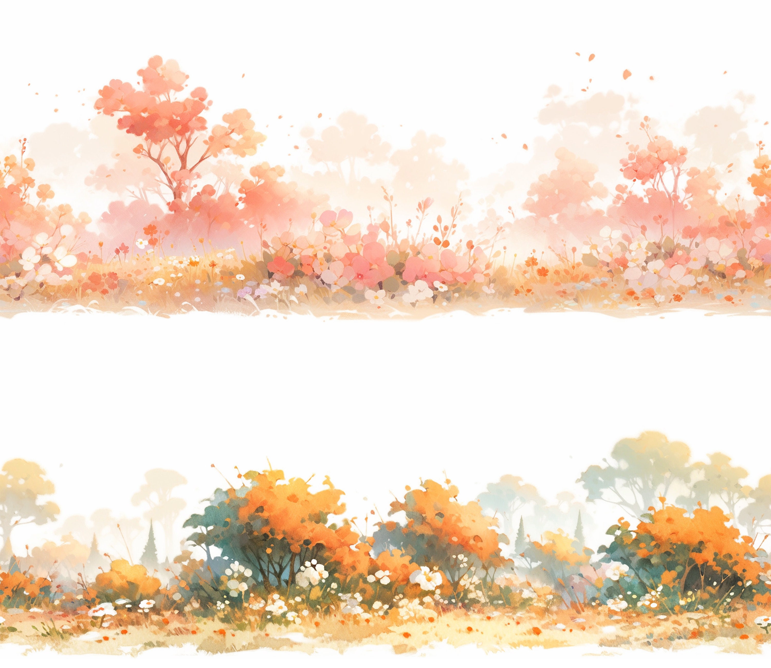 12 Flower Forest Borders Clipart Floral Trees Border Clip Art Meadow ...