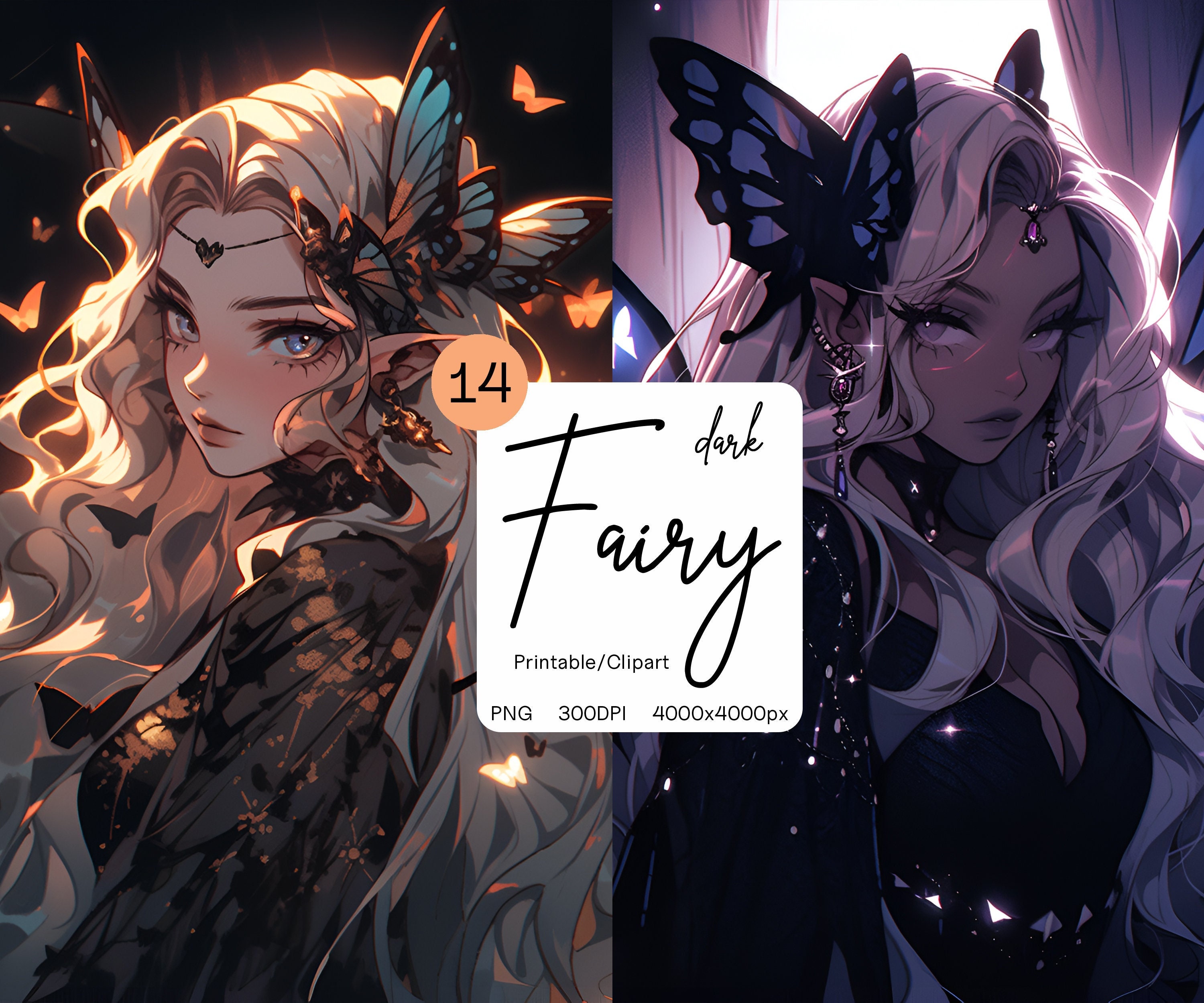 Dark Fairy Printable Graphics Anime Fairies Clipart Fae Art Print Fairy ...