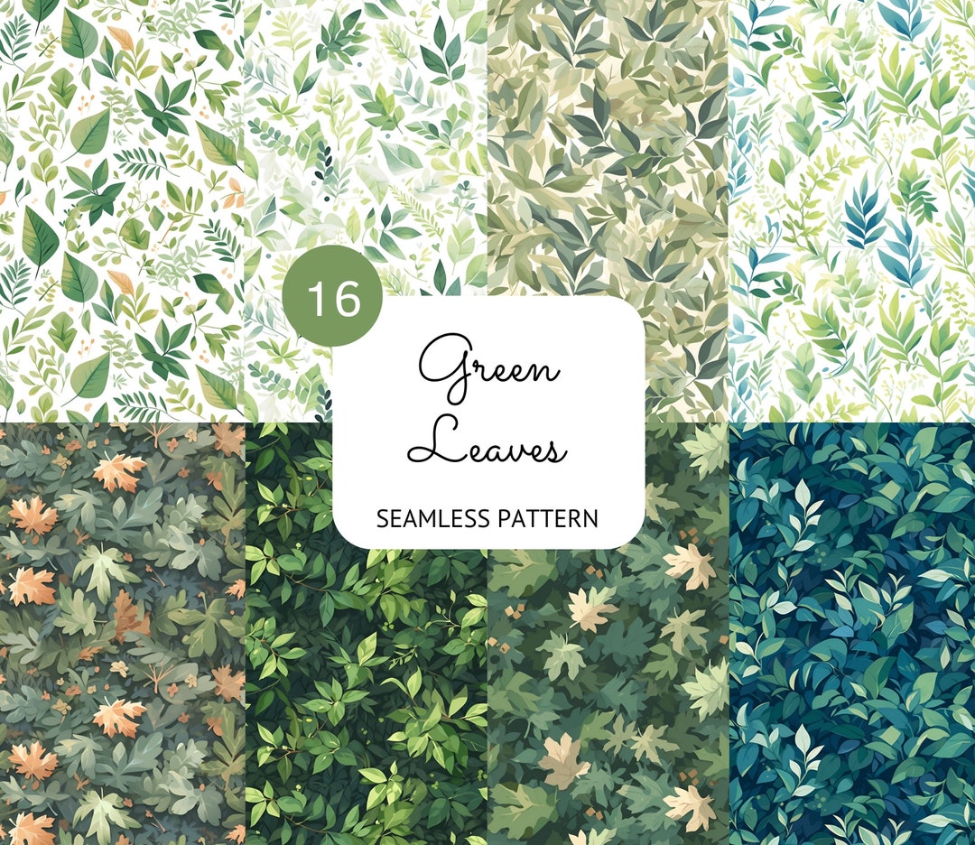 Green Leaves Seamless Pattern Green Leaf Digital Paper Oak Maple Leaf ...