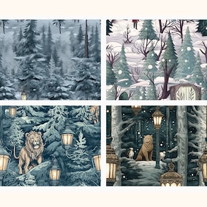 The Chronicles of Narnia Seamless Pattern Narnia Lamppost Witch Lion ...