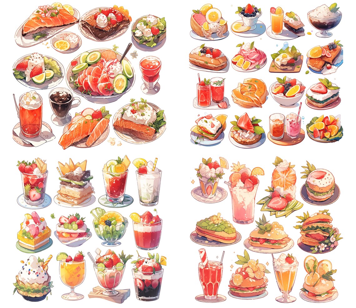 Summer Food and Drink Clipart Anime Food Cocktail Dessert Fruit ...