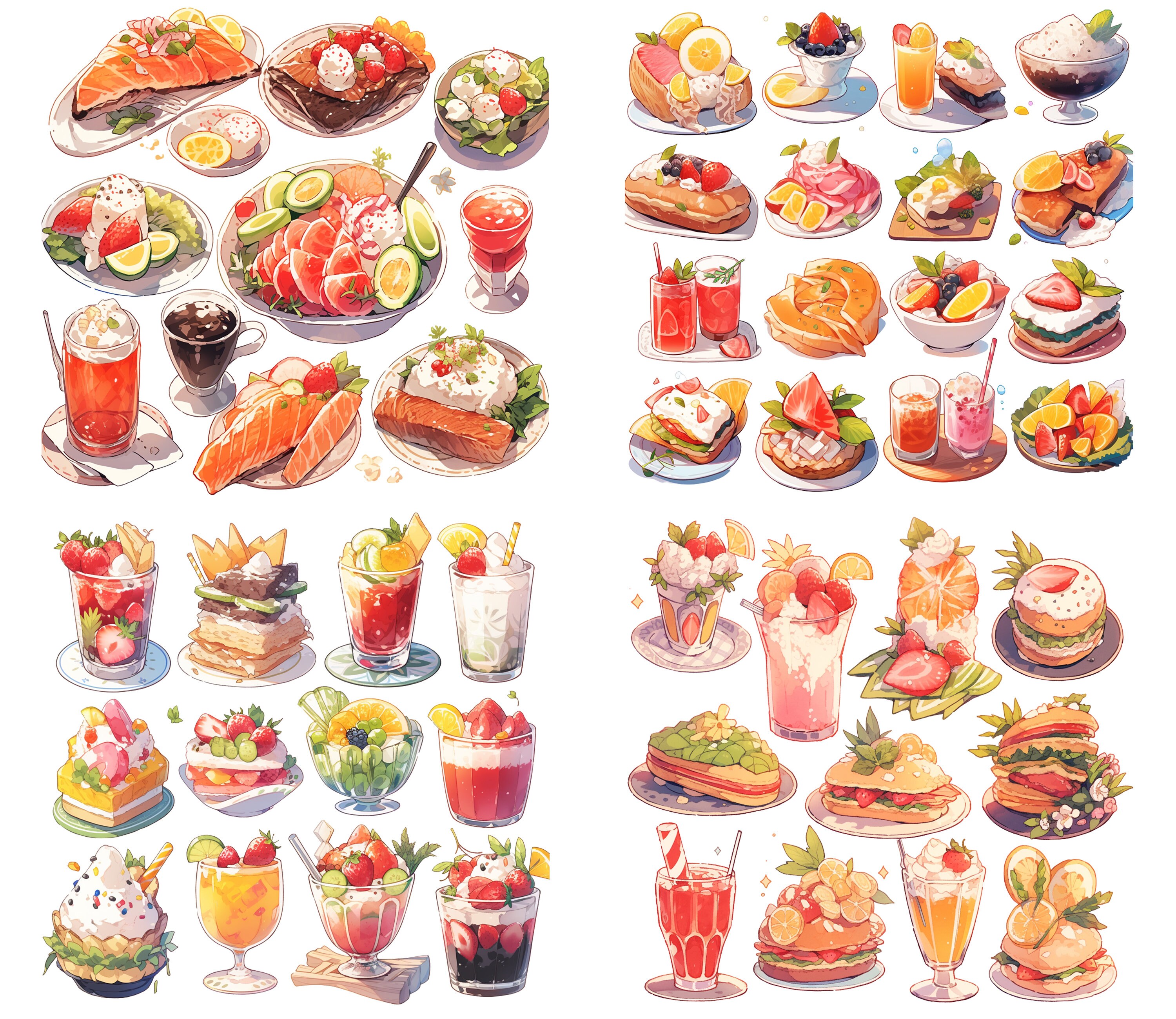 Summer Food and Drink Clipart Anime Food Cocktail Dessert Fruit ...
