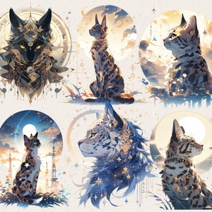 Lunar Cats Clipart Sun Moon Night Cat Clip Art Cute Kitten Printable ...