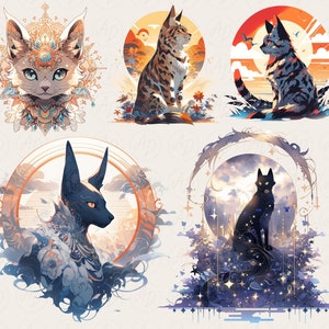 Lunar Cats Clipart Sun Moon Night Cat Clip Art Cute Kitten Printable ...