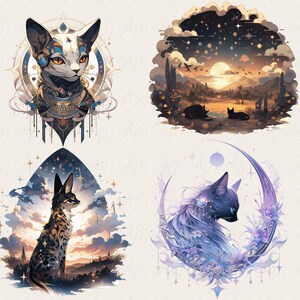 Lunar Cats Clipart Sun Moon Night Cat Clip Art Cute Kitten Printable ...