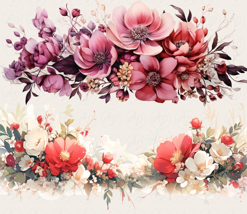 30 Winter Floral Border Clipart: Watercolor Christmas PNG (digital ...
