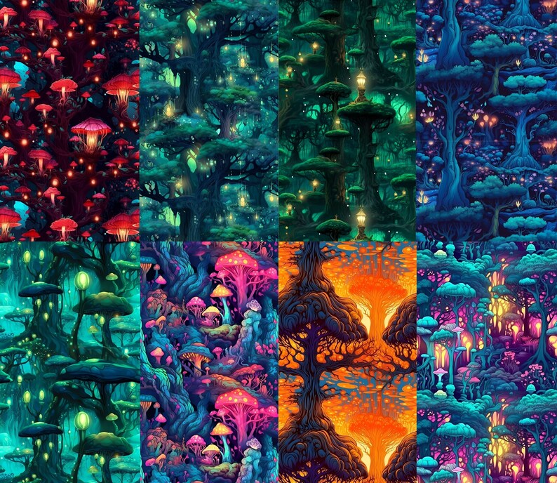 Enchanted Mushroom Forest Seamless Pattern: Mystical Digital Paper (PNG ...