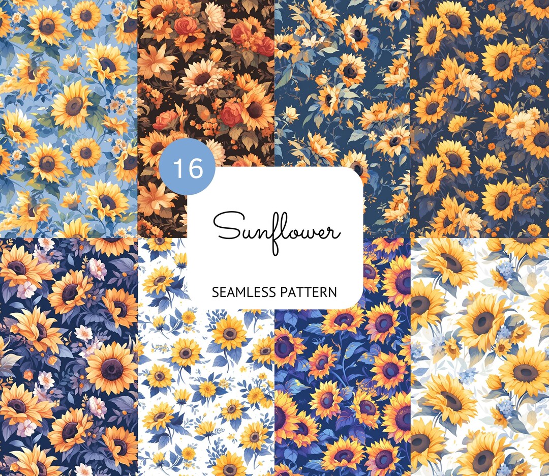 Sunflower Seamless Pattern Colorful Watercolor Sunflowers Digital Paper ...