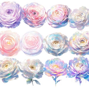 Iridescent Ranunculus Clipart Holographic Floral Clip Art Colorful ...