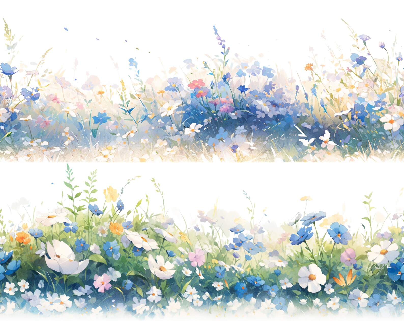 10 Flower Borders Clipart Wildflower Field Meadow Border Clip Art Blue ...