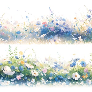 10 Flower Borders Clipart Wildflower Field Meadow Border Clip Art Blue ...