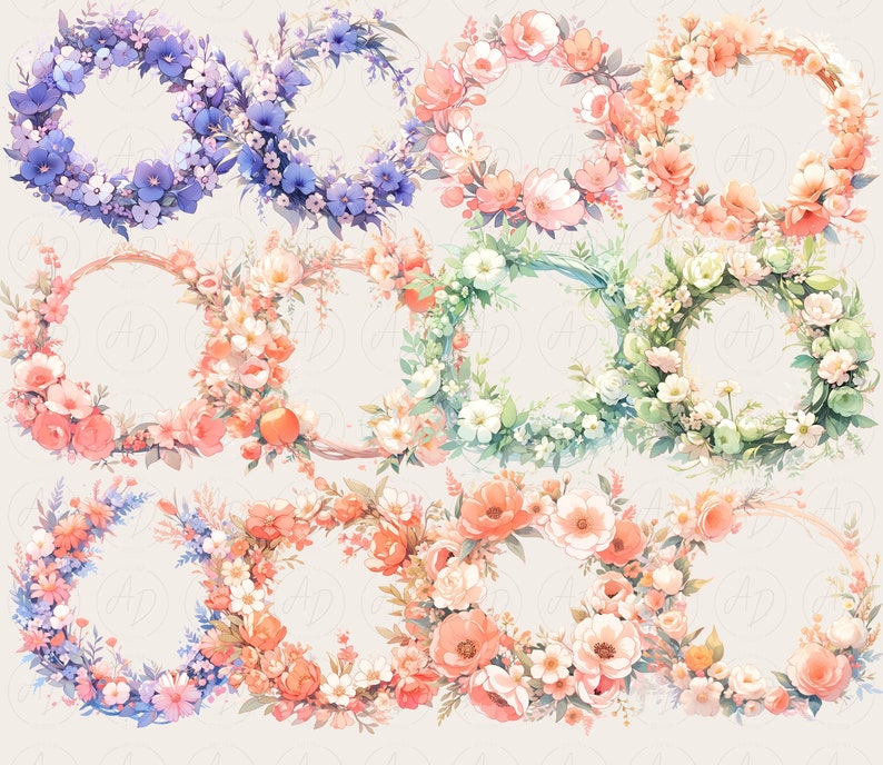 Floral Wreath Clipart Watercolor Flower Wreaths Clip Art Spring Floral ...