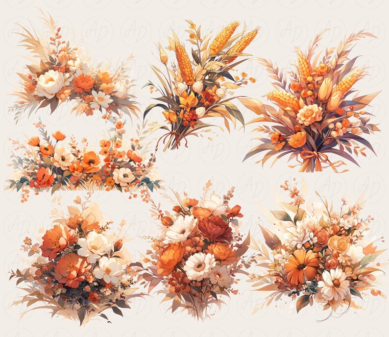 Autumn Clipart Fall Pumpkin Clip Art Thanksgiving Florals - Etsy