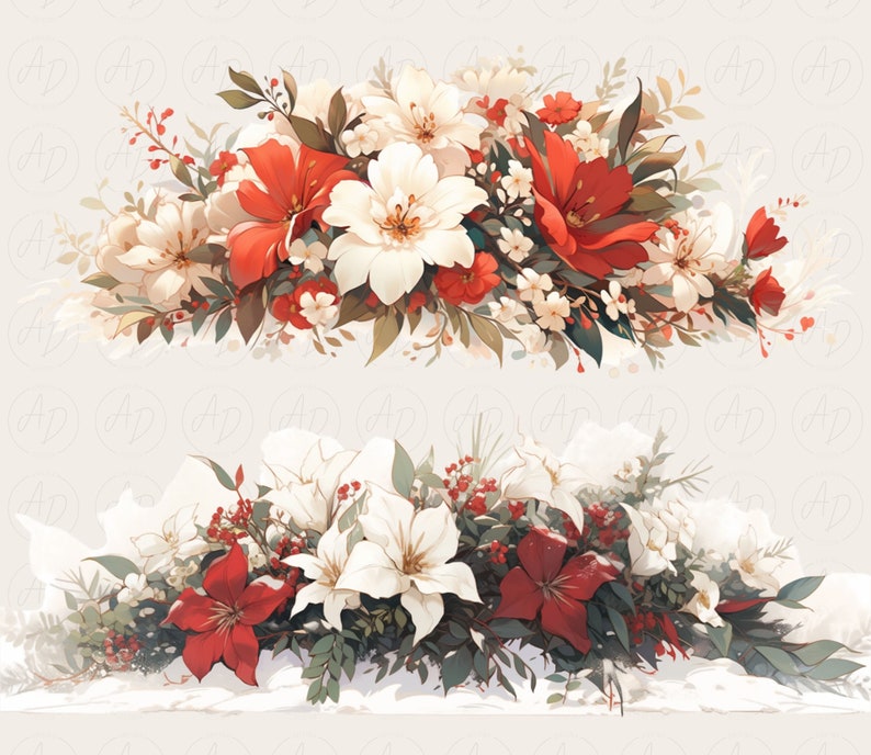 30 Winter Floral Border Clipart: Watercolor Christmas PNG (digital ...
