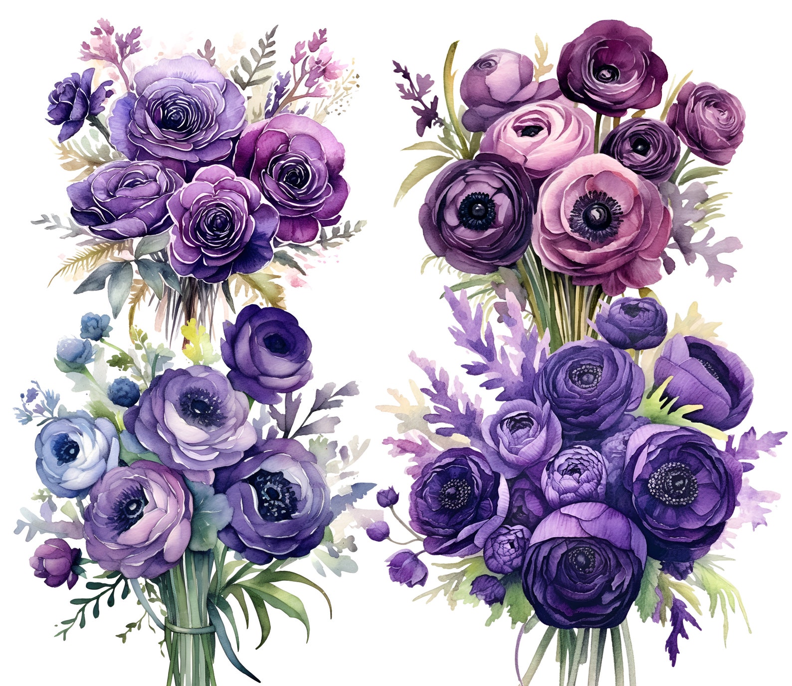 Ranunculus Bouquet Clipart Bundle PNG Flower Bunch Clip Art - Etsy
