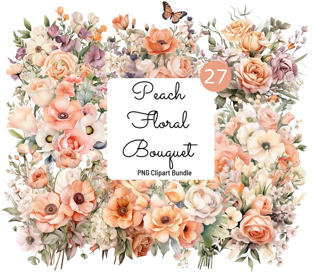 Peach Floral Clipart Bundle Watercolor Blush Flowers Summer Florals ...