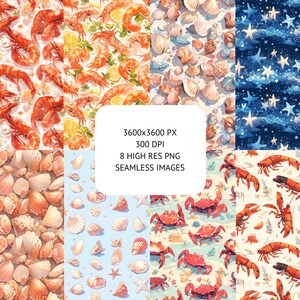 Crab Lobster Seamless Pattern Shrimp Digital Paper Scrapbooking Card ...