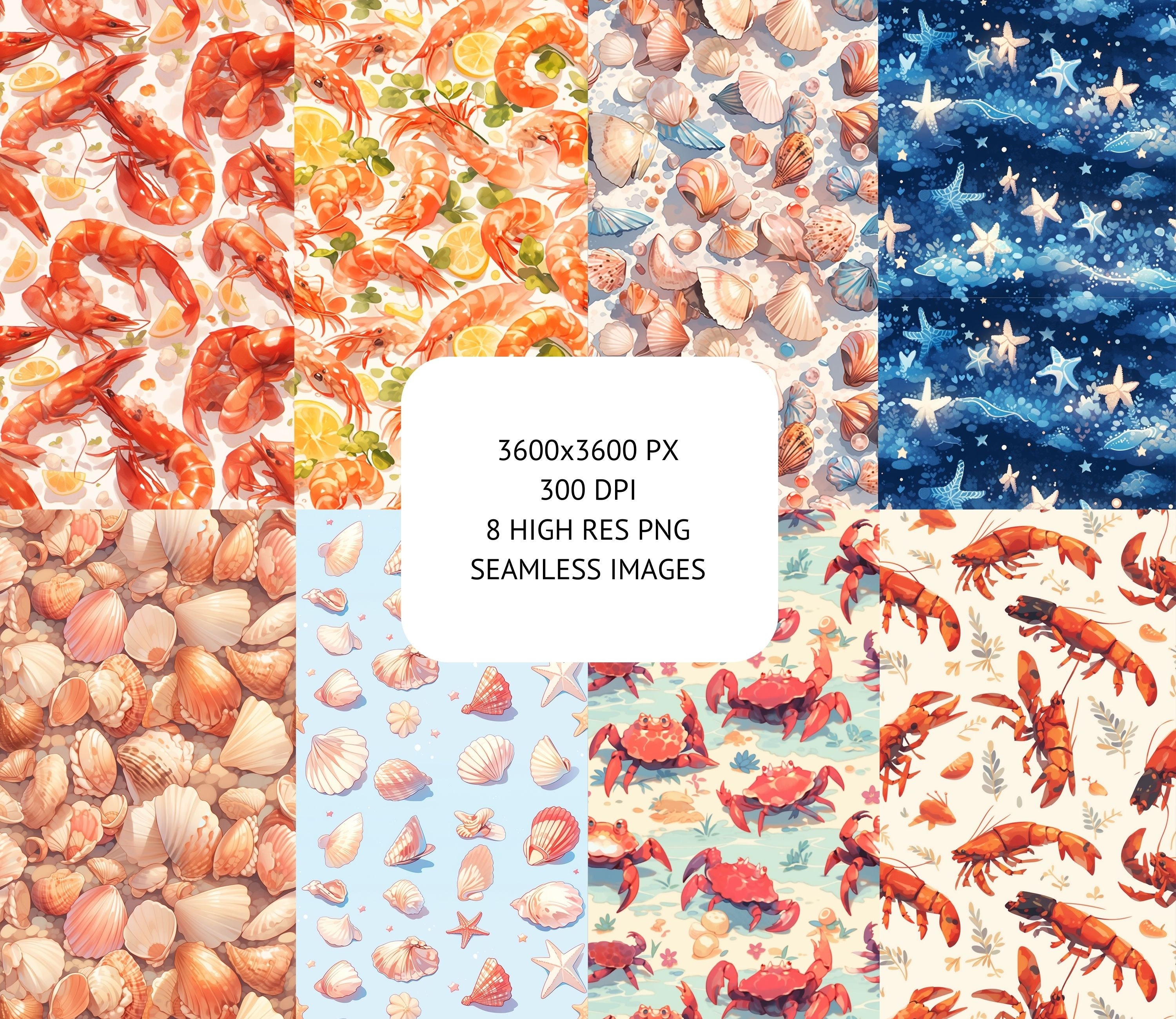 Crab Lobster Seamless Pattern Shrimp Digital Paper Scrapbooking Card ...