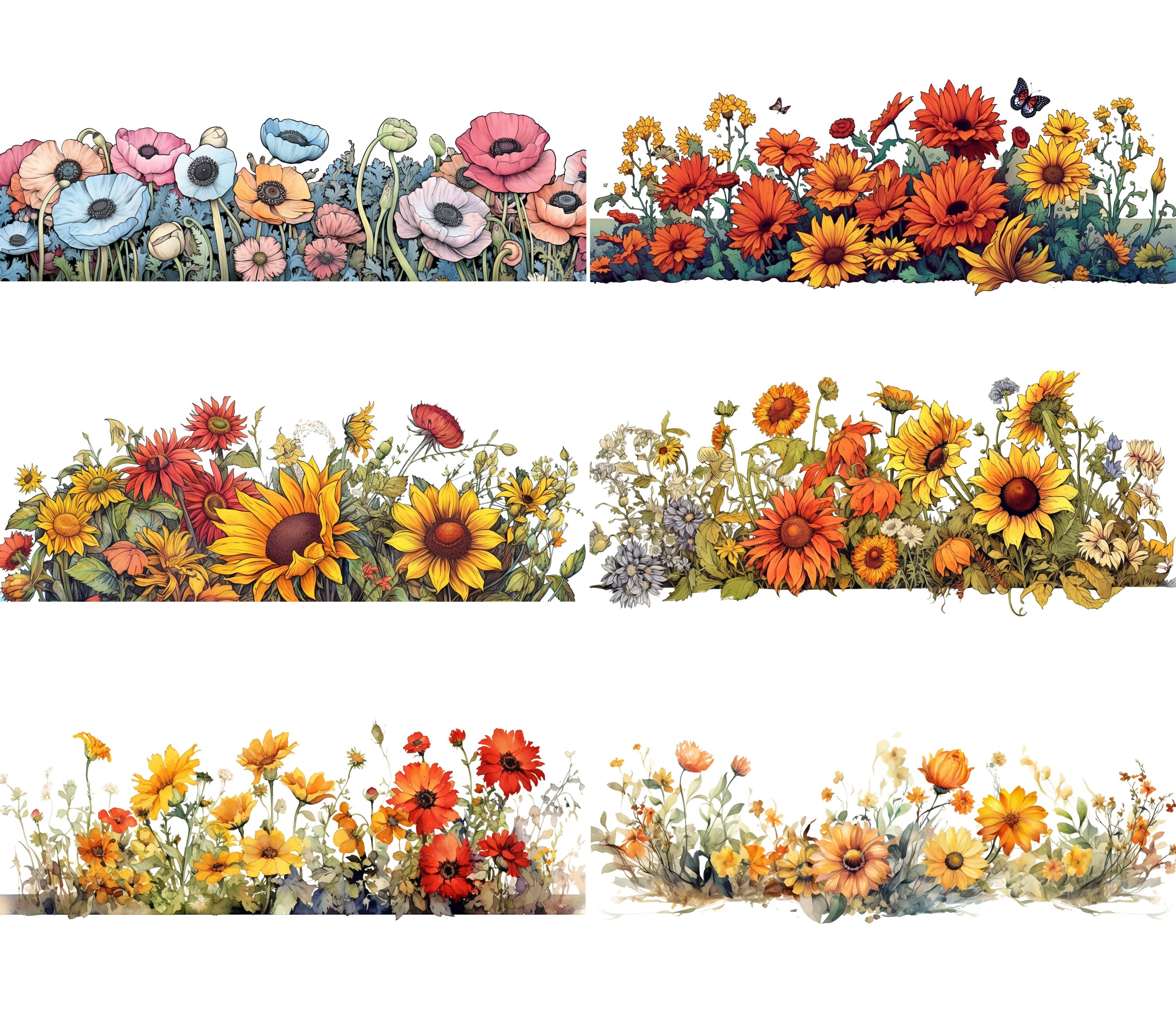 42 Watercolor Flower Border Clipart: Wildflower PNG (commercial Use) - Etsy