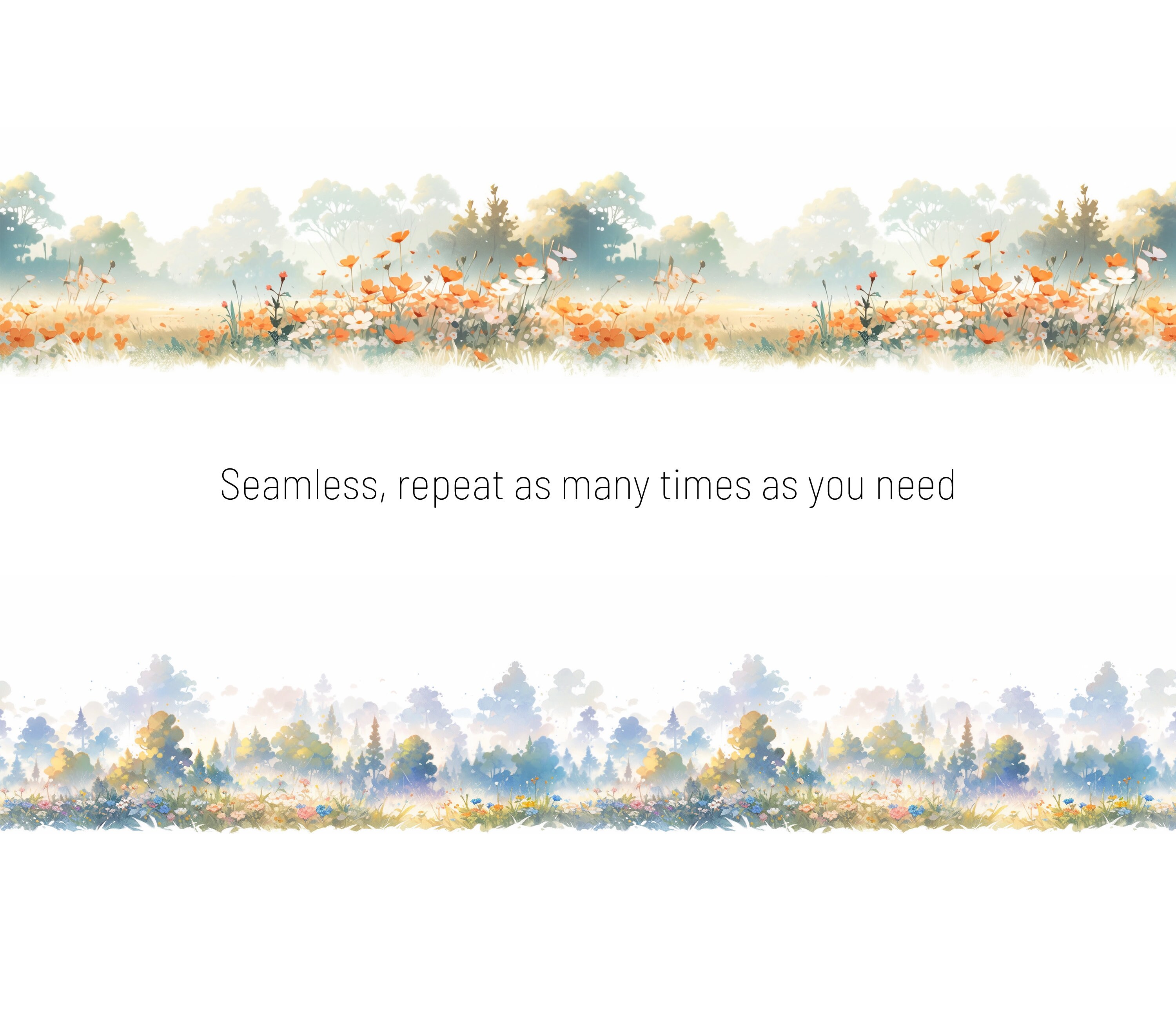 12 Flower Forest Borders Clipart Floral Trees Border Clip Art Meadow ...