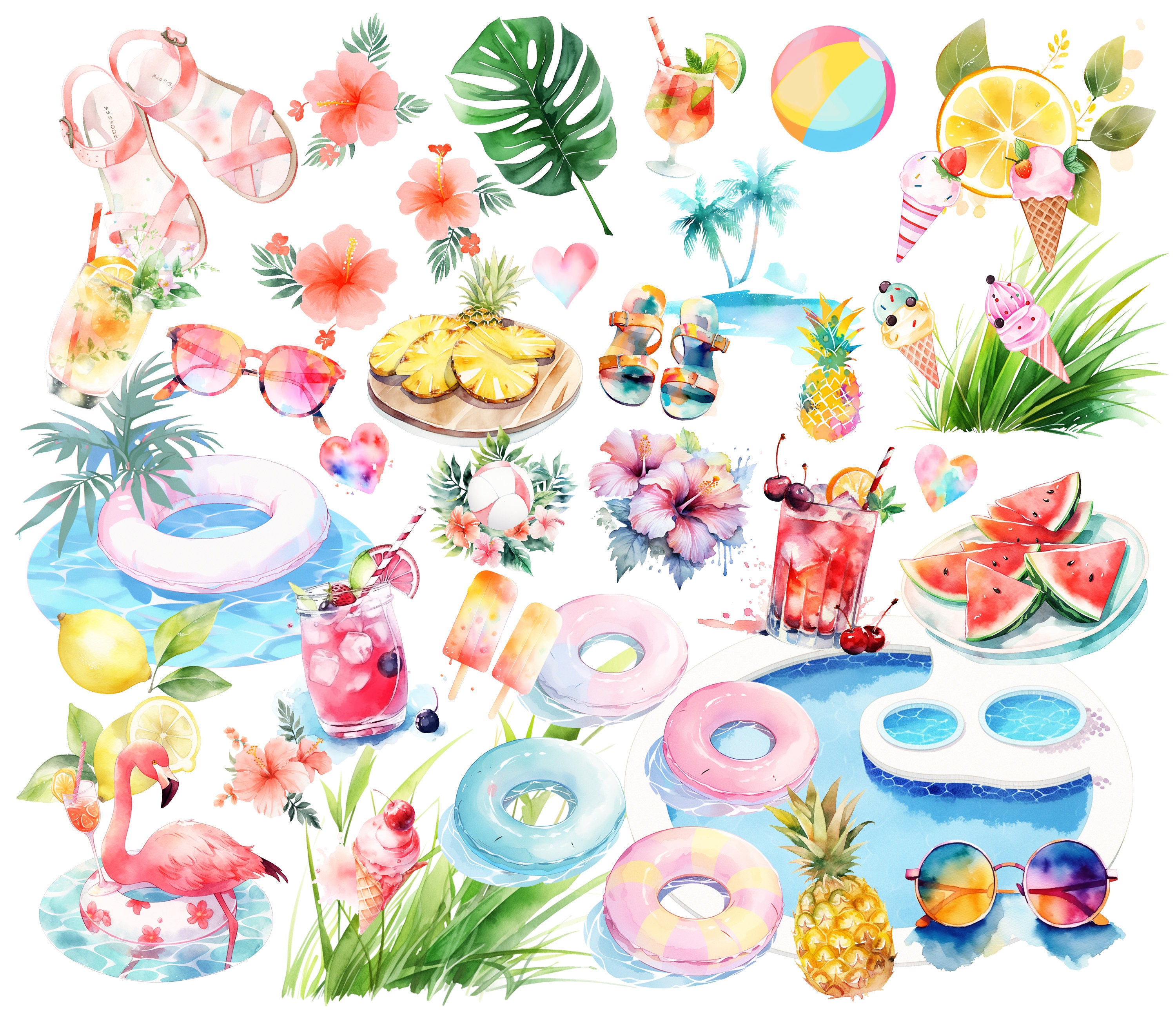 Watercolor Pool Party Clipart Summer Clipart Beach Party Clip Art Pool ...