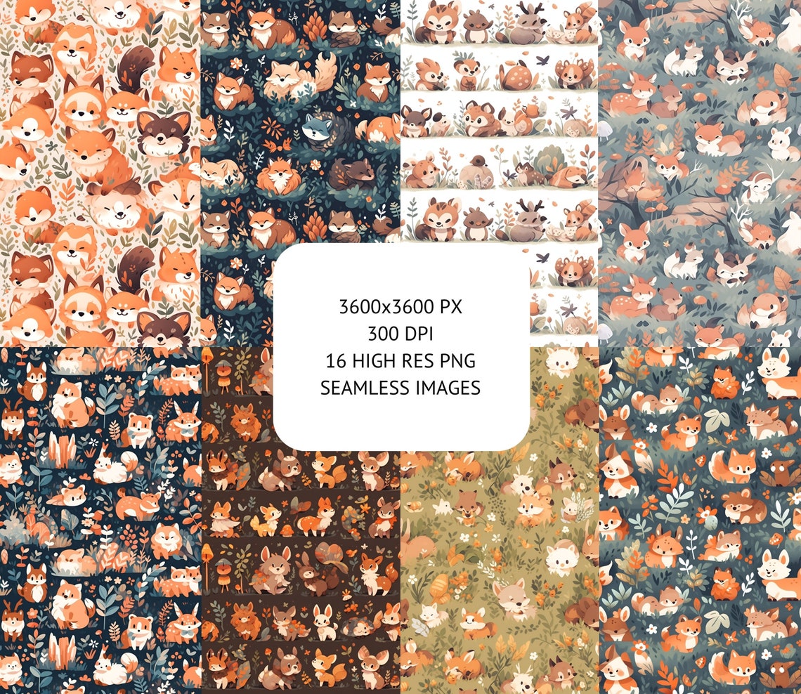 Woodland Animals Seamless Pattern Mystical Creatures Digital Paper ...