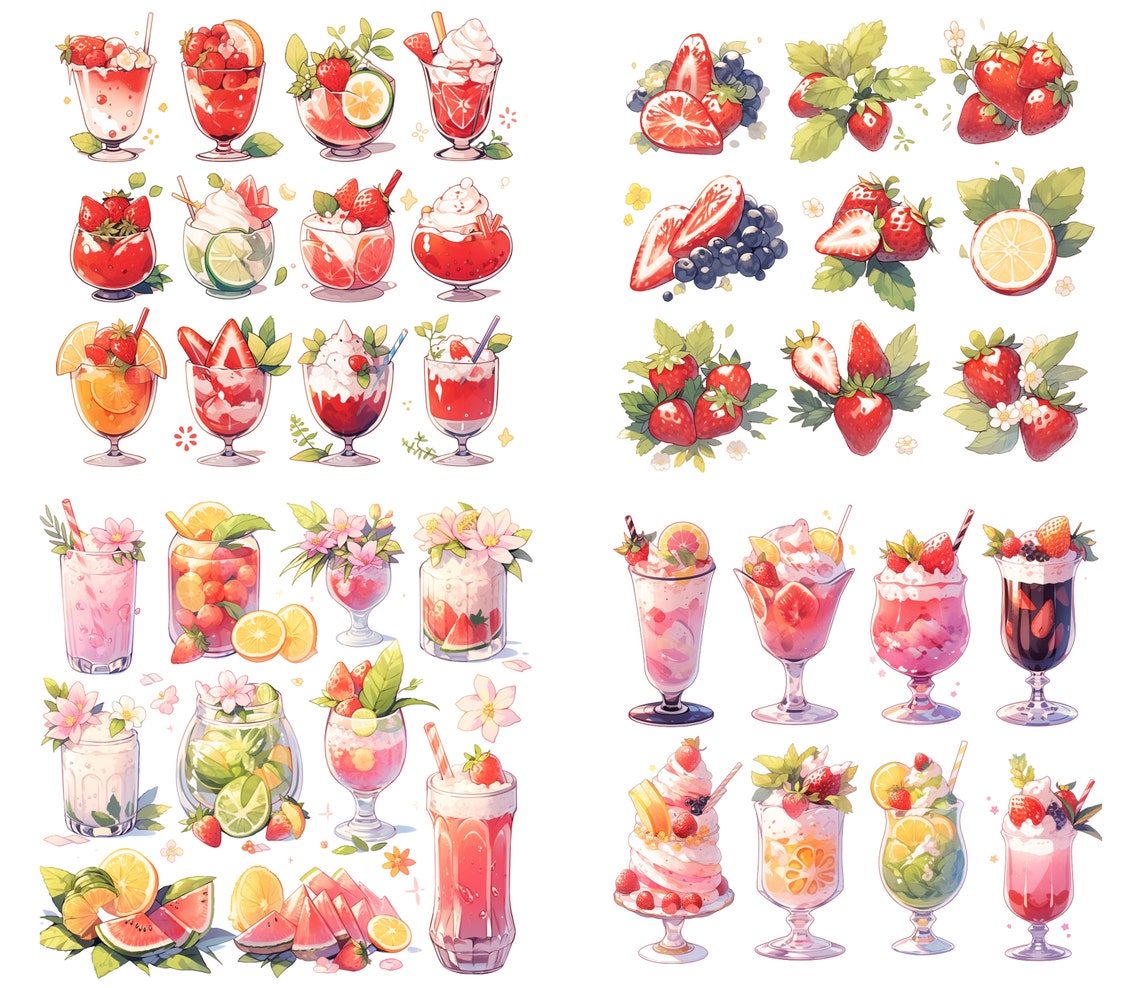 Summer Food and Drink Clipart Anime Food Cocktail Dessert Fruit ...