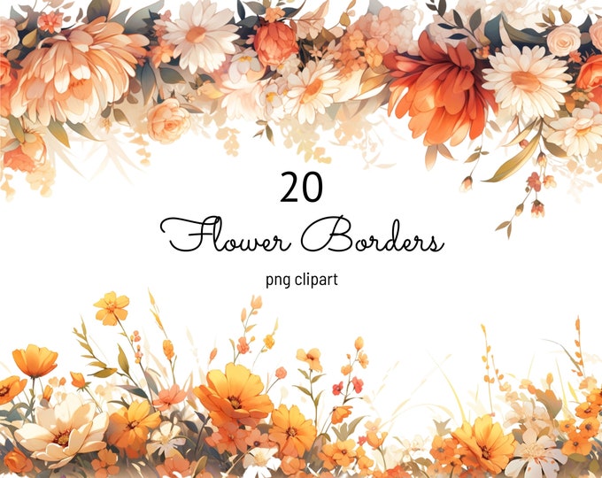 30 Winter Floral Border Clipart: Watercolor Christmas PNG (digital ...