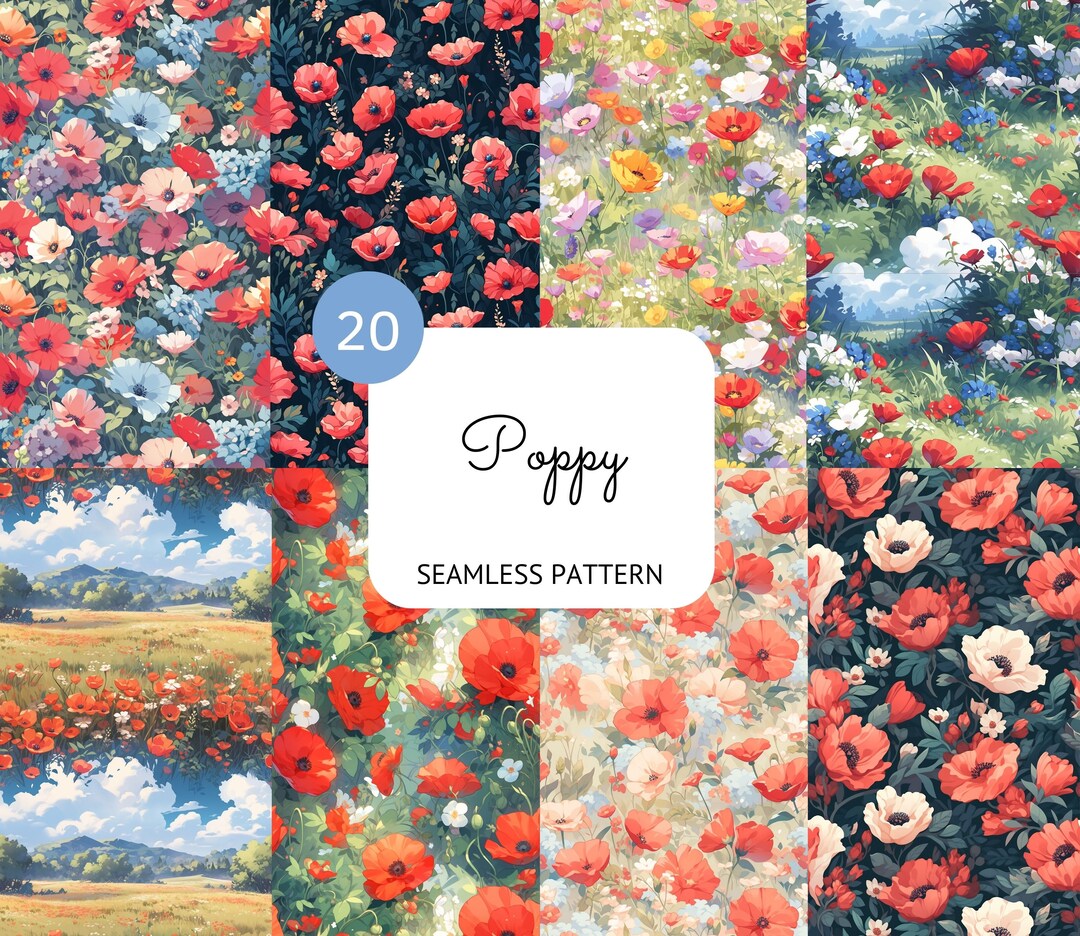Poppy Seamless Pattern Anime Poppies Flowerfield Repeating Pattern Gift ...