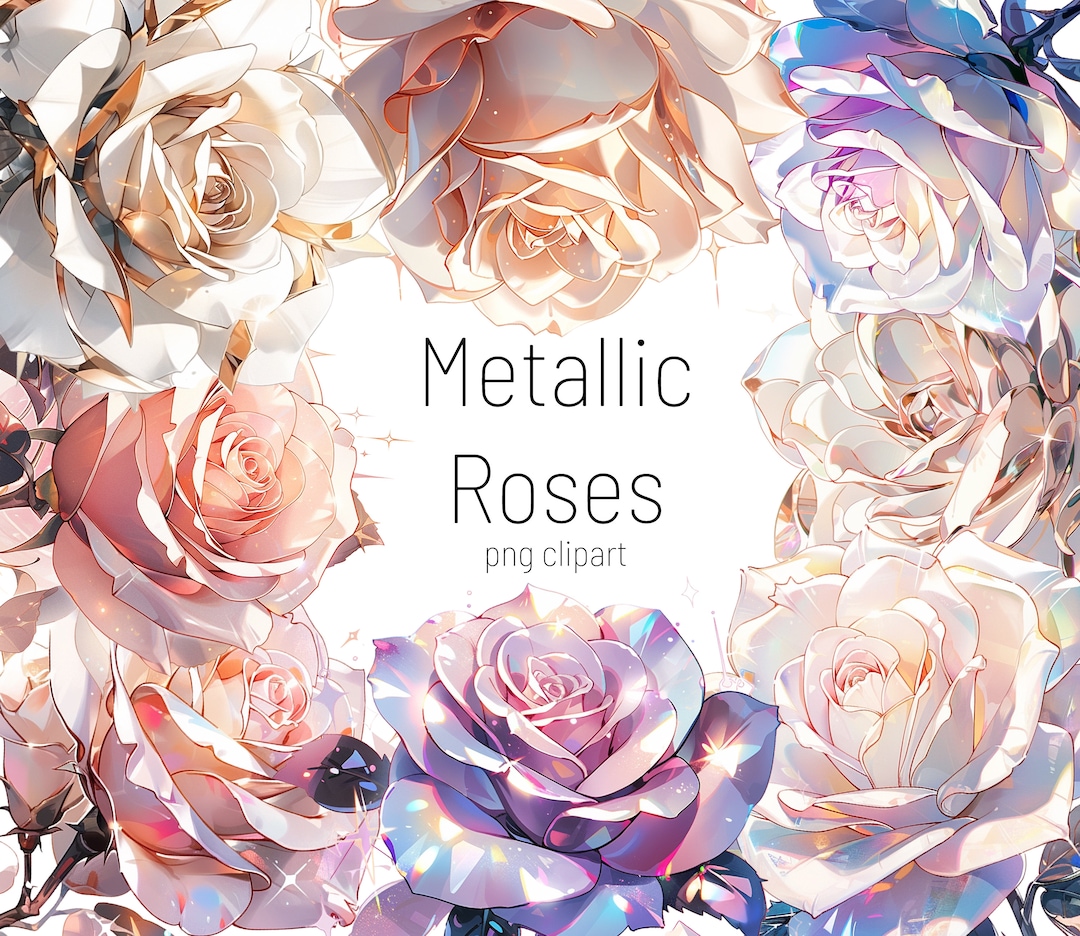 16 Metallic Roses Clipart Iridescent Floral Shiny Rose Clipart ...
