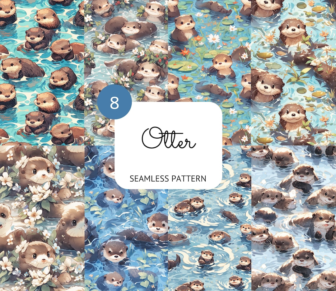 Otter Seamless Pattern Sea Otter Digital Paper Scrapbooking Card Making ...