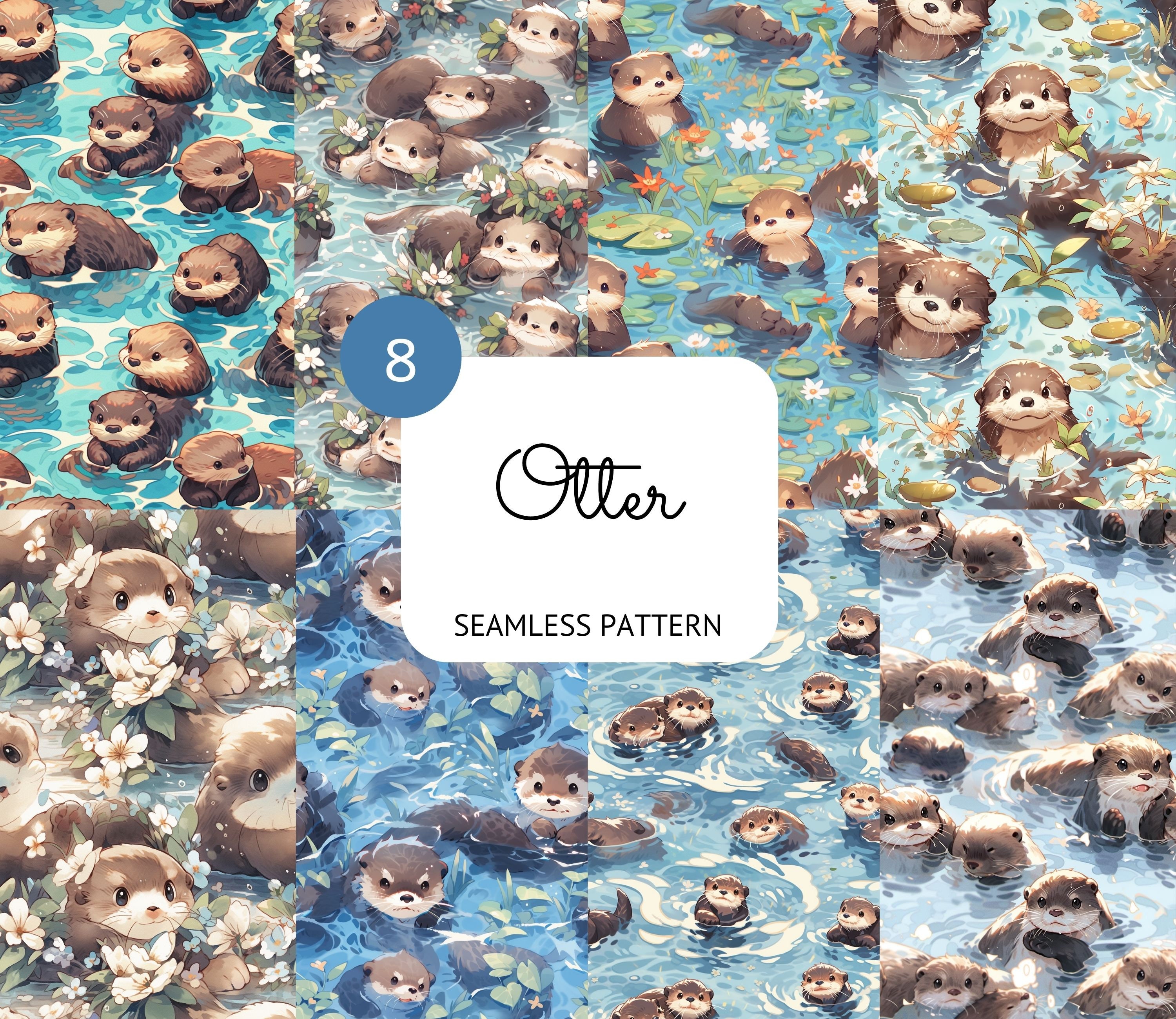 Otter Seamless Pattern Sea Otter Digital Paper Scrapbooking Card Making ...