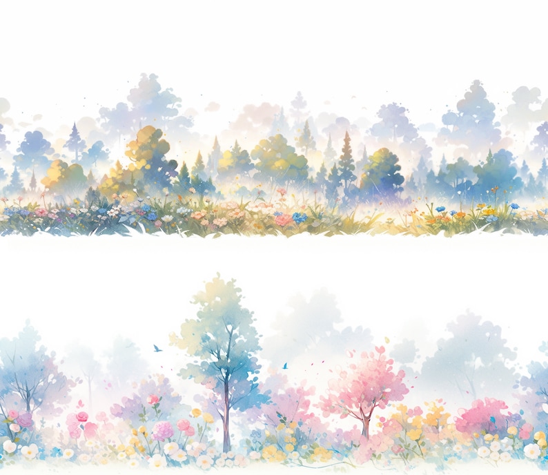 12 Flower Forest Borders Clipart Floral Trees Border Clip Art Meadow ...