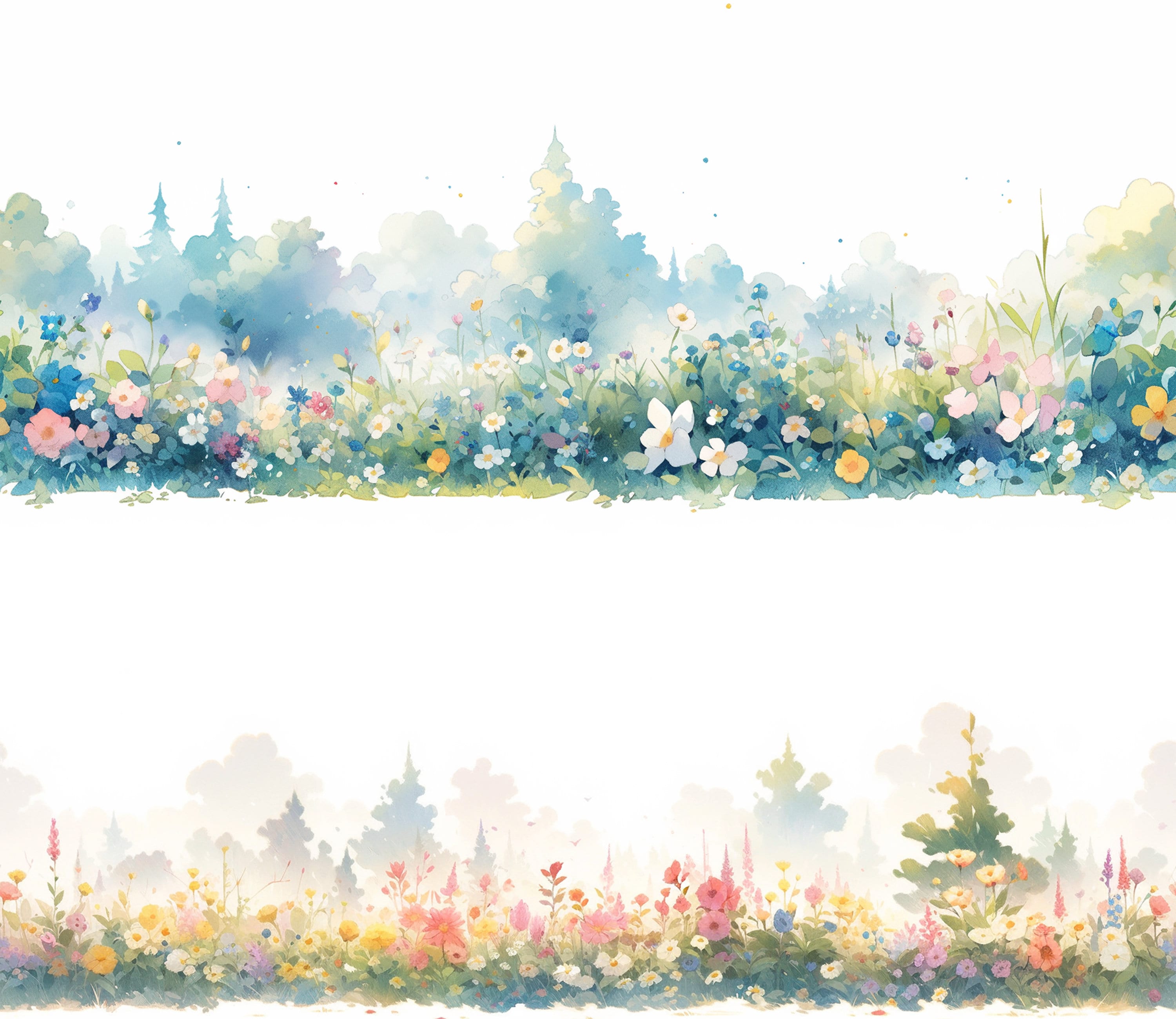 12 Flower Forest Borders Clipart Floral Trees Border Clip Art Meadow ...