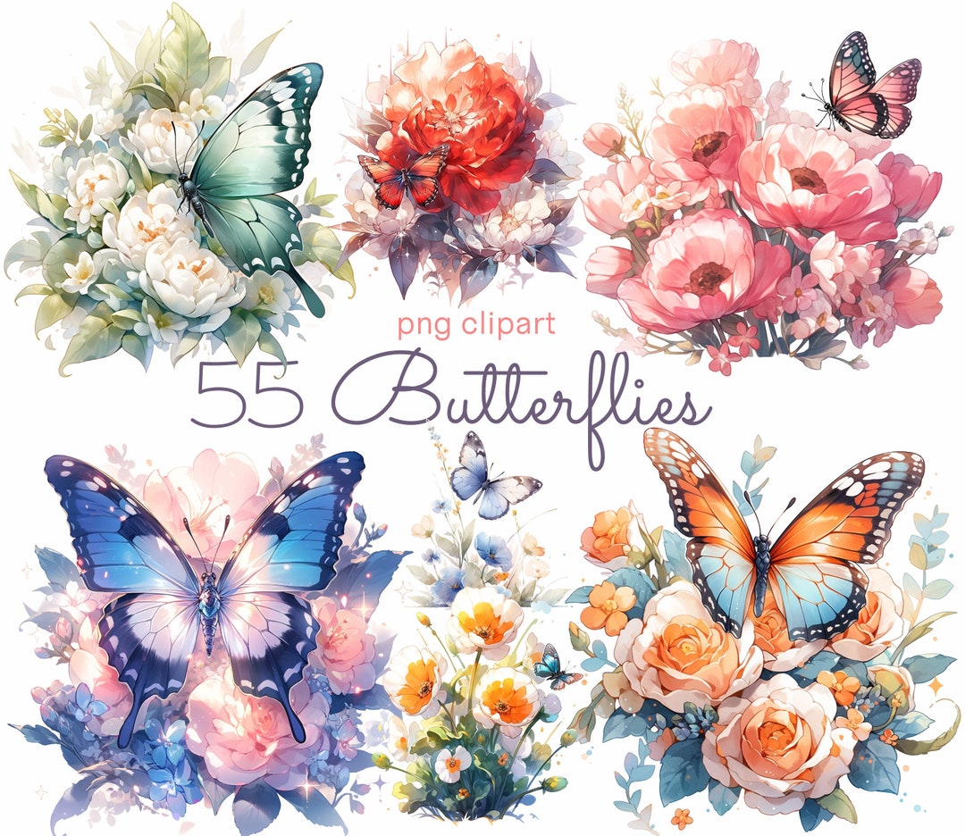 55 Butterfly Clipart Floral Butterflies Clip Art Enchanted Flowers ...